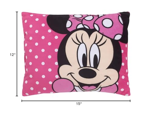 Disney Minnie Mouse Bright Pink Soft Plush Decorative Toddler Pillow, Pink, White, Black 15x12 Inch (Pack of 1)