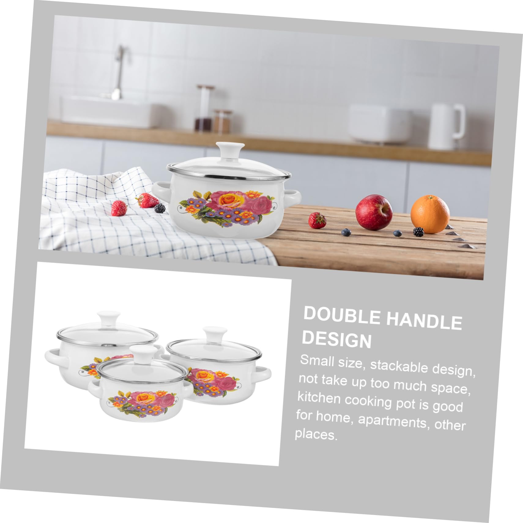 Yardenfun 3Pcs Small Enamel Cooking Pots Stackable Stock Pot with Lids for Kitchen Ideal for Sauces and Soups Versatile Cookware for Home Cooking