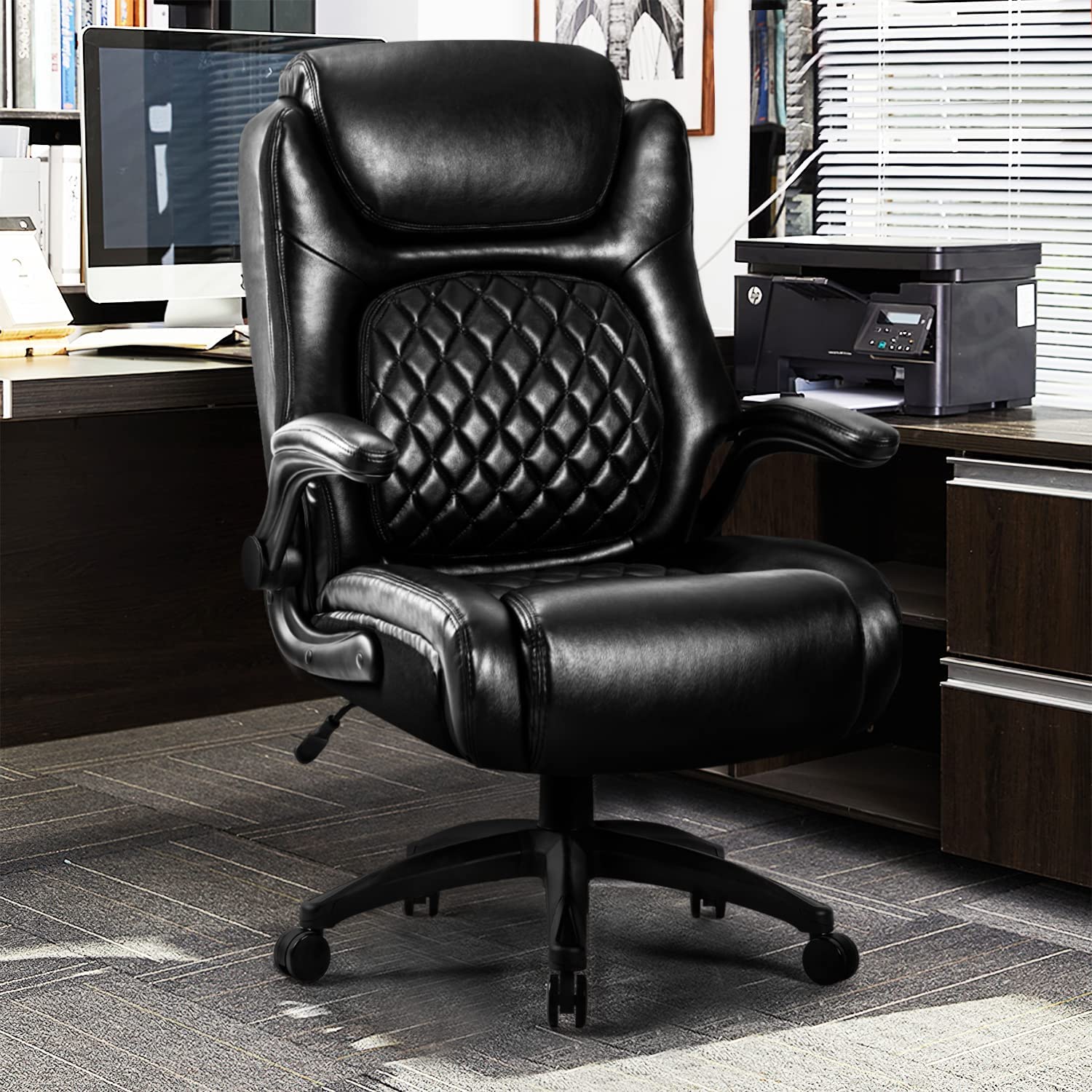YI DANICA High Back Big & Tall 400lb Office Chair - Heavy Duty Metal Base, Adjustable Tilt Angle Large Bonded Leather Ergonomic Executive Computer Swivel Chairs