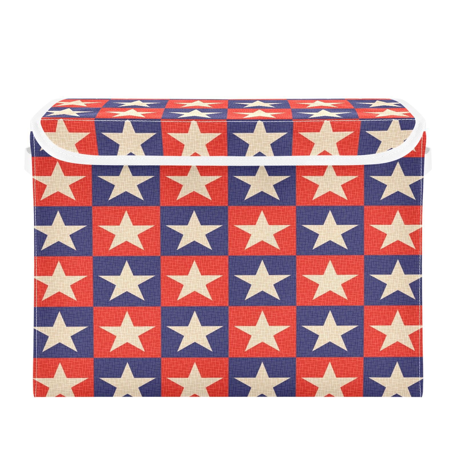 Patriotic Stars Storage Bins with Lids and Handles, Foldable Storage Box Storage Basket with Cover Collapsible Organizer Containers for Home Closet, Shelves