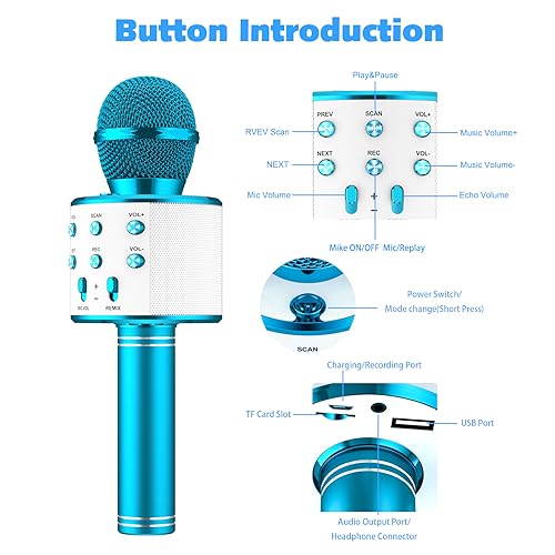 Ankuka Kids Karaoke Microphone 2 Pack, Wireless Bluetooth Karaoke Microphone for Singing Portable Handheld Mic Speaker Machine, Christmas Birthday Gifts for Girls Boys Ages 4-12(Rose Gold & Blue)