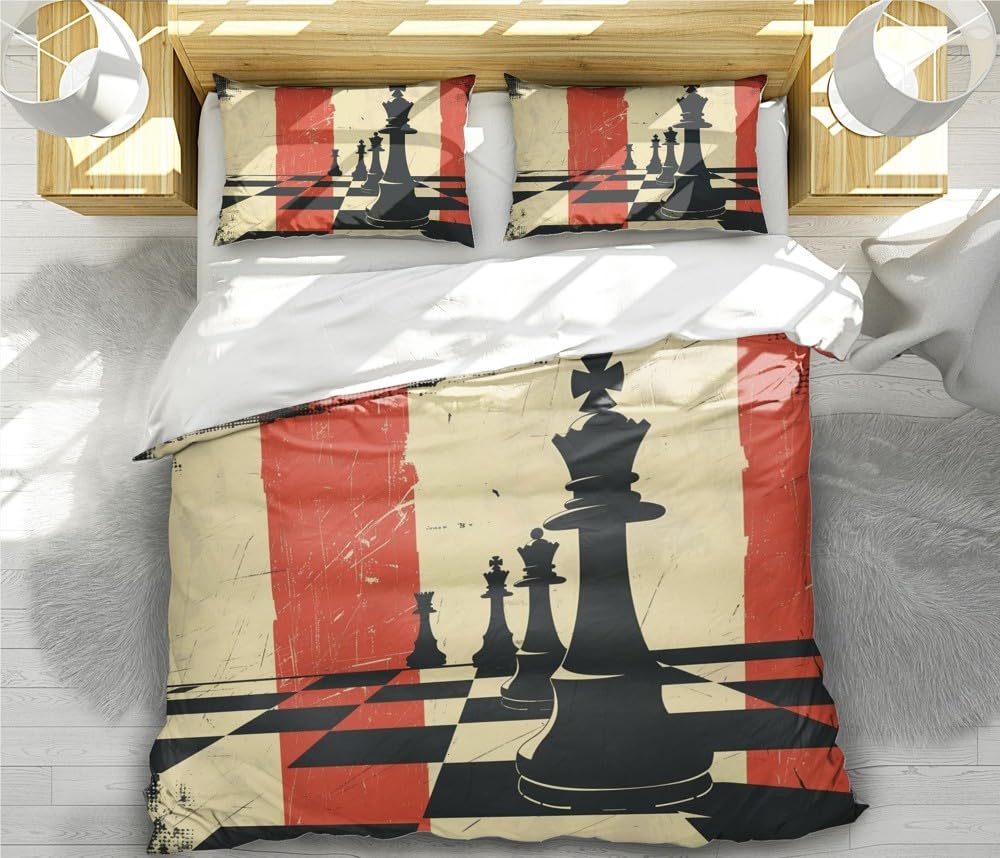 Aimery Chess Duvet Cover and Comforter Set โ Artistic and Strategic Chess Piece Design, Premium Microfiber Bedding for a Thoughtful and Unique Bedroom Decor (King (104"x90"),05)