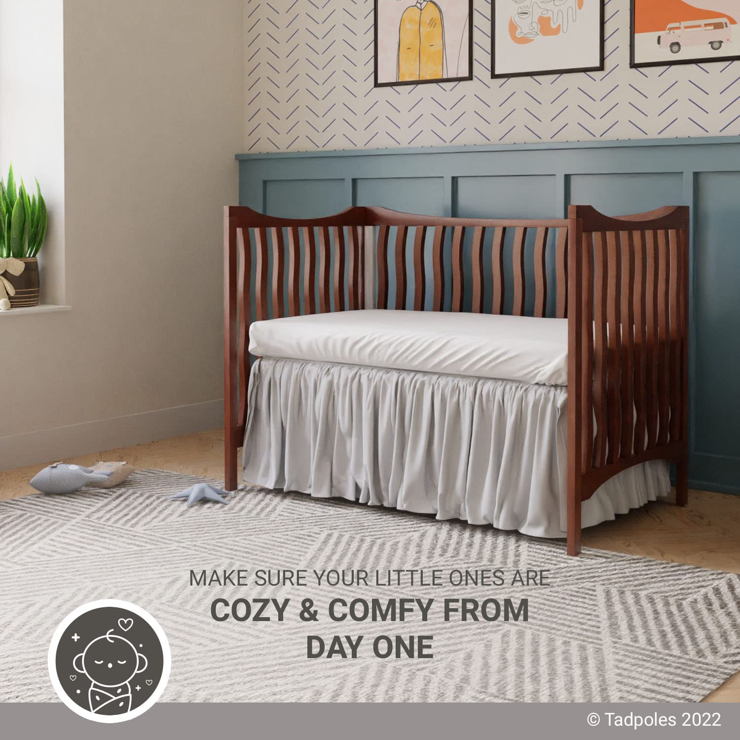 Tadpoles Dust Ruffle Crib Skirt | 28" x 52" with a 14" Drop | Made of 100% Softly Brushed Microfiber Polyester | Easy to Care for | Soft, Smooth, Breathable & Durable | Ideal for Babies | Grey