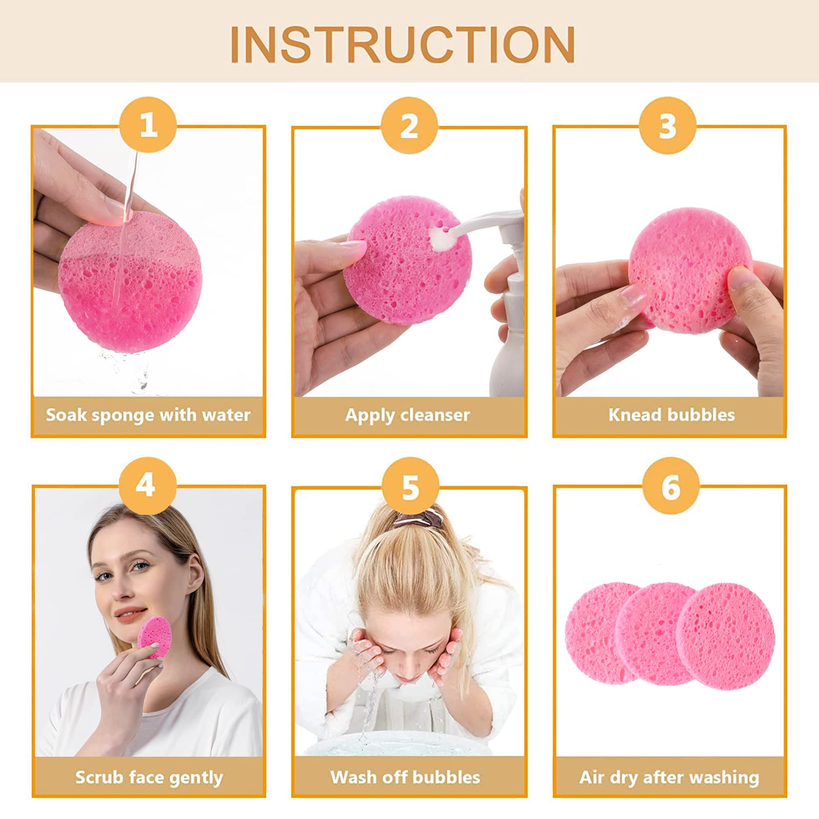50-Count Compressed Natural Facial Sponges for Face Cleansing, Reusable Cosmetic Sponge, Used for Exfoliating and Makeup Removal With Clear Plastic Storage Jar (Colourful, 50pcs)