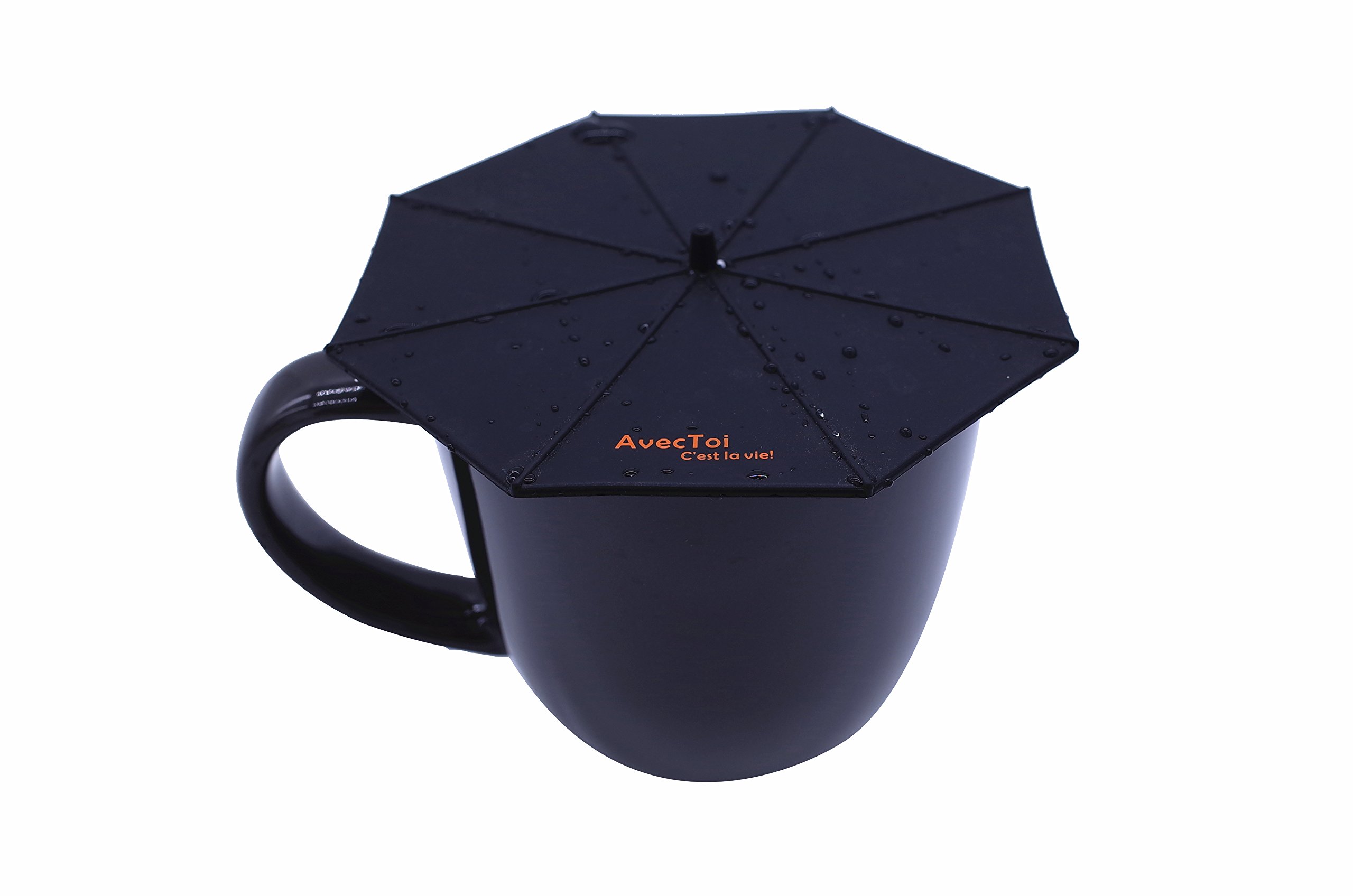 AvecToi Set of 2 Food Grade Silicone Mug Cover Suction Lids for Coffee Mugs, Tea Cups - Keep Drinks Warm or Cold Longer (Black)