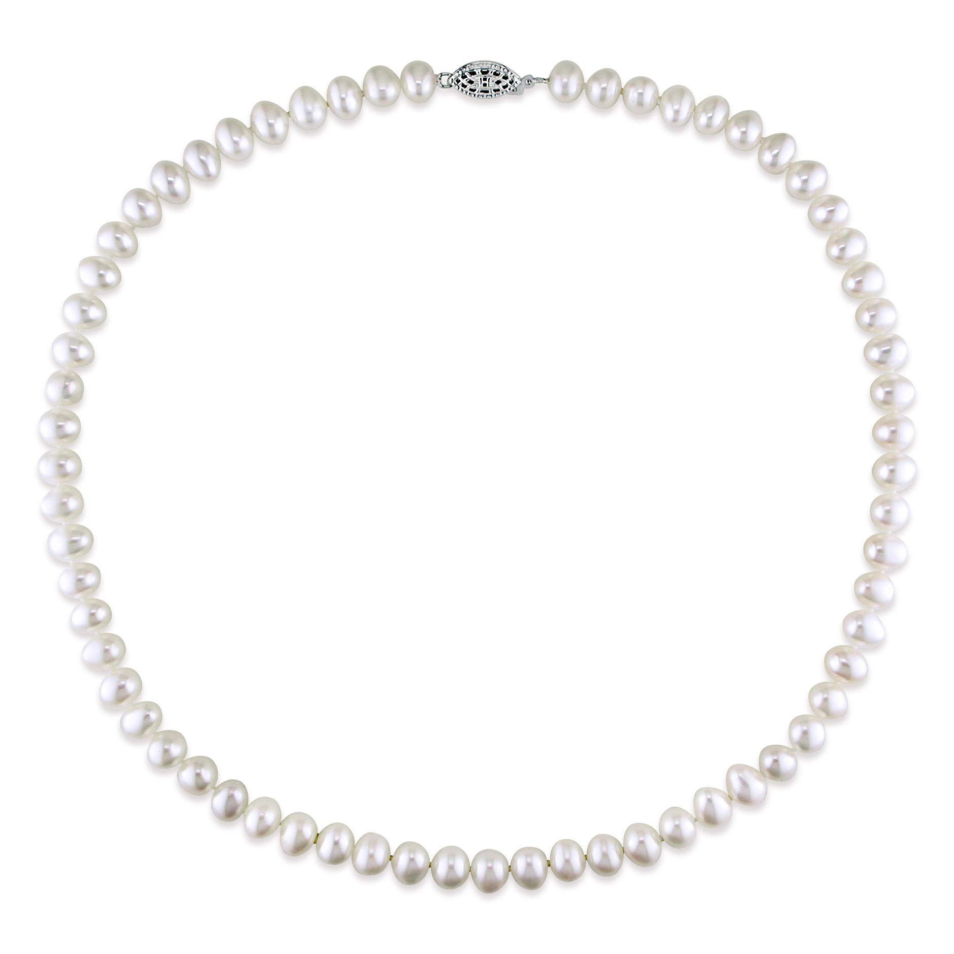 Abbie+Cleo Cultured Freshwater Potato White Pearl Strand Necklace with Sterling Silver Fisheye Clasp 18" (6.5-7mm)