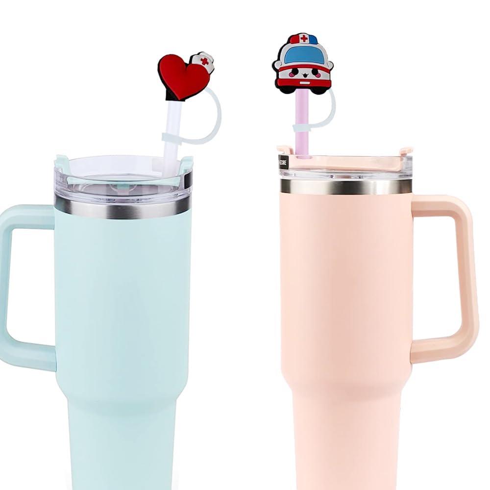 CO-CO Cute Cartoon Kids Skull Heads Straw Tips Covers,Food Grade Reusable Silicone Straw Tip,funny Straw Covers Cap Plugs,Anti-dust Soft Straw Toppers Drinking Straw Tips Lids for 6-10 mm