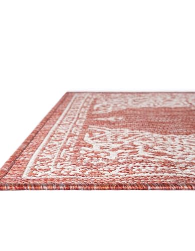 Unique Loom Outdoor Traditional Collection Area Rug - Antique (7' 10" x 10' Rectangle Rust Red/Ivory)
