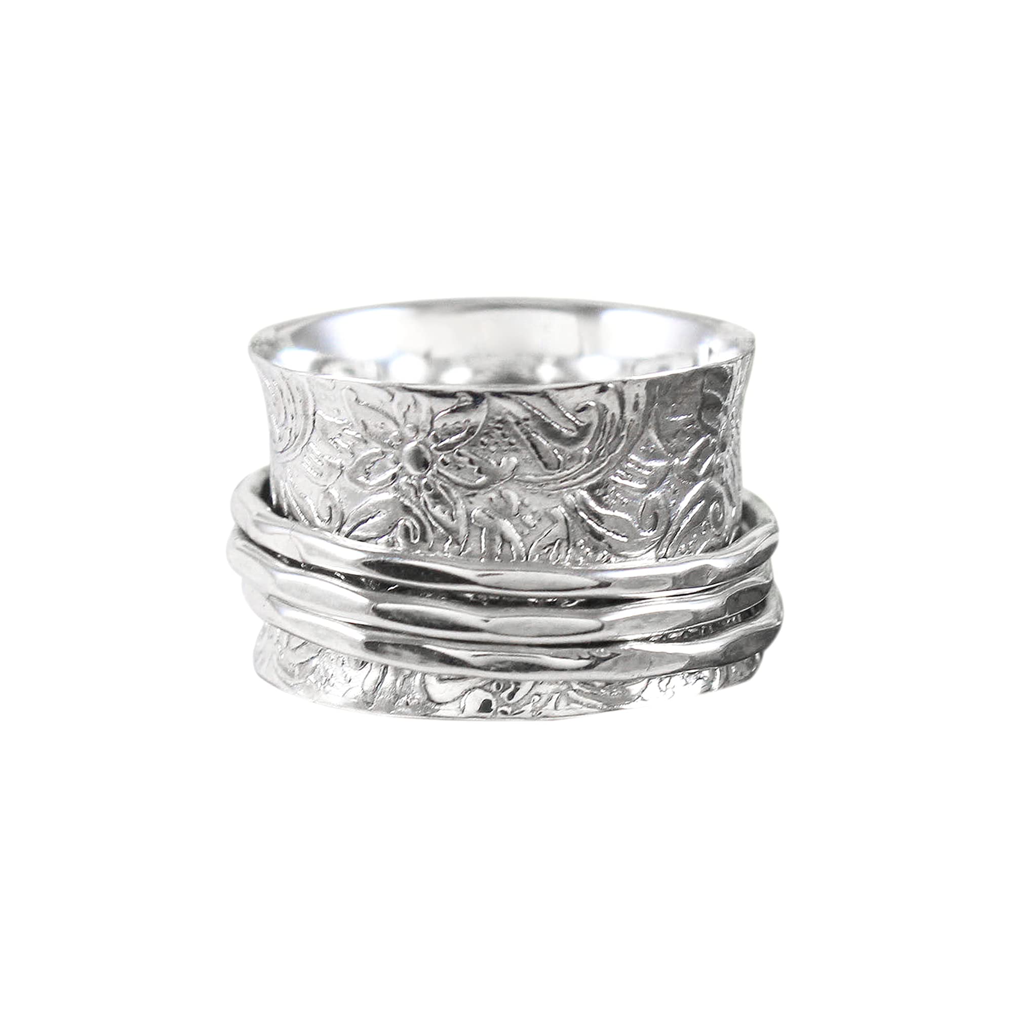 925 Sterling Silver Ring, Spinner Ring , Fidget Ring , Beutyfull Texture Ring , (9.5)