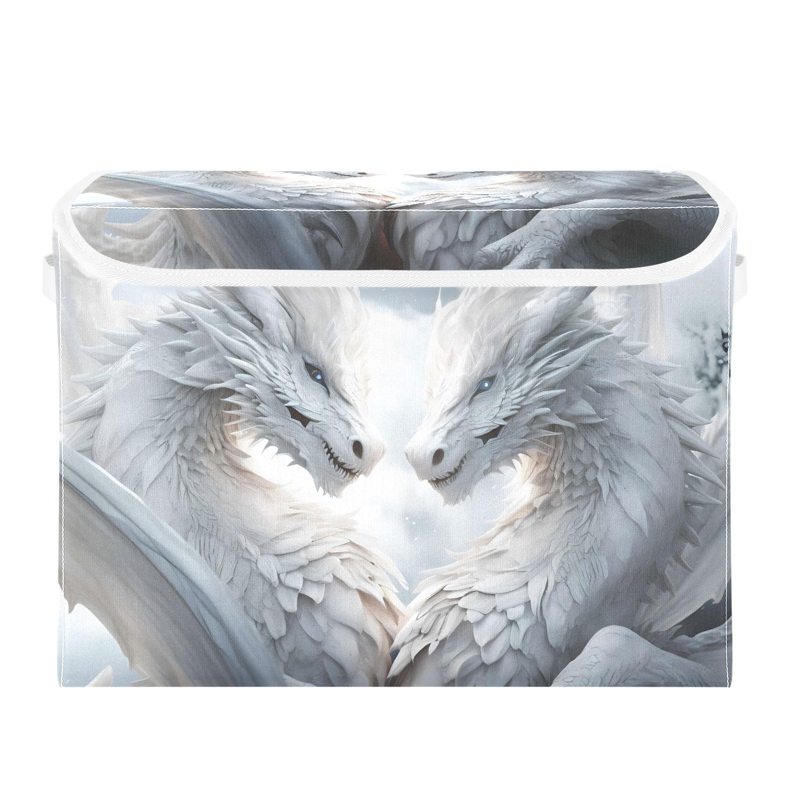 ALAZA Storage Bins Organizer Box Baskets Lidded Clothes for Shelves Closet Dragon White Collapsible Stackable Storage Cubes Handles