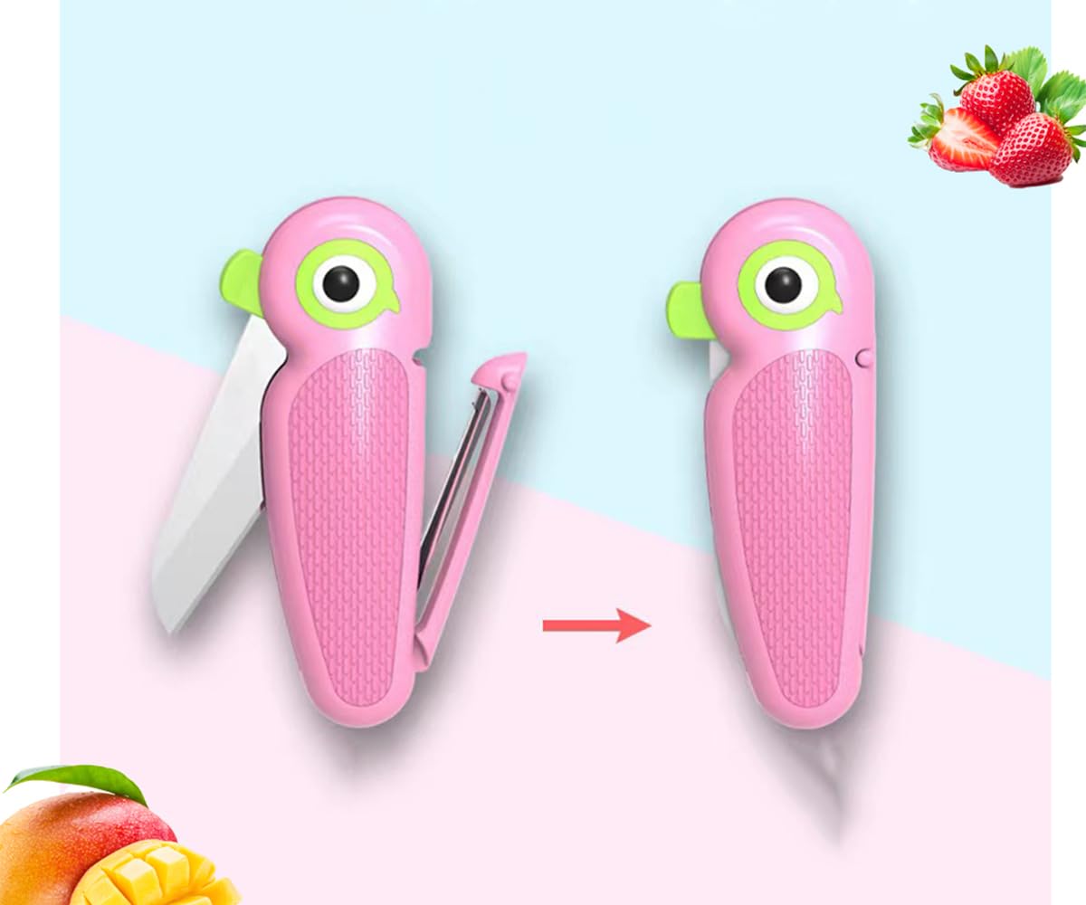 S.ROKE TTAN Portable Ceramic Paring Knife - 2.5 Inches Sharp Blade, Paring Knives, Fruit and Vegetable Knife. Folding Knife, Cutter Peeler 2 in 1, Mini Cute Fruit Knife for Travel, Camping (Pink)