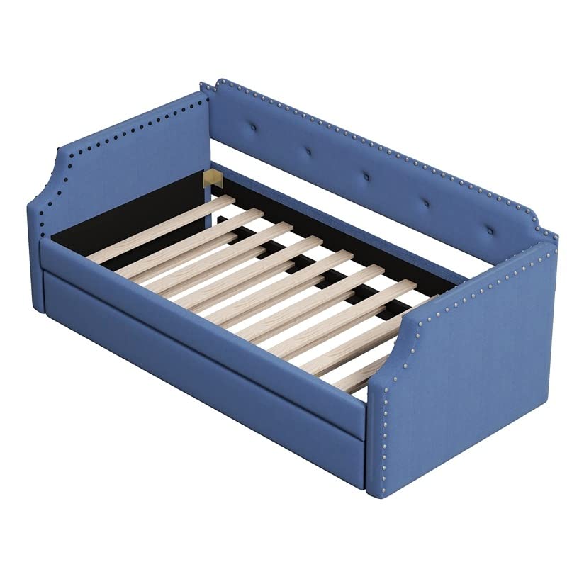 n/a Upholstered Daybed with Trundle, Wood Slat Support,Upholstered Frame Sofa Bed, Twin