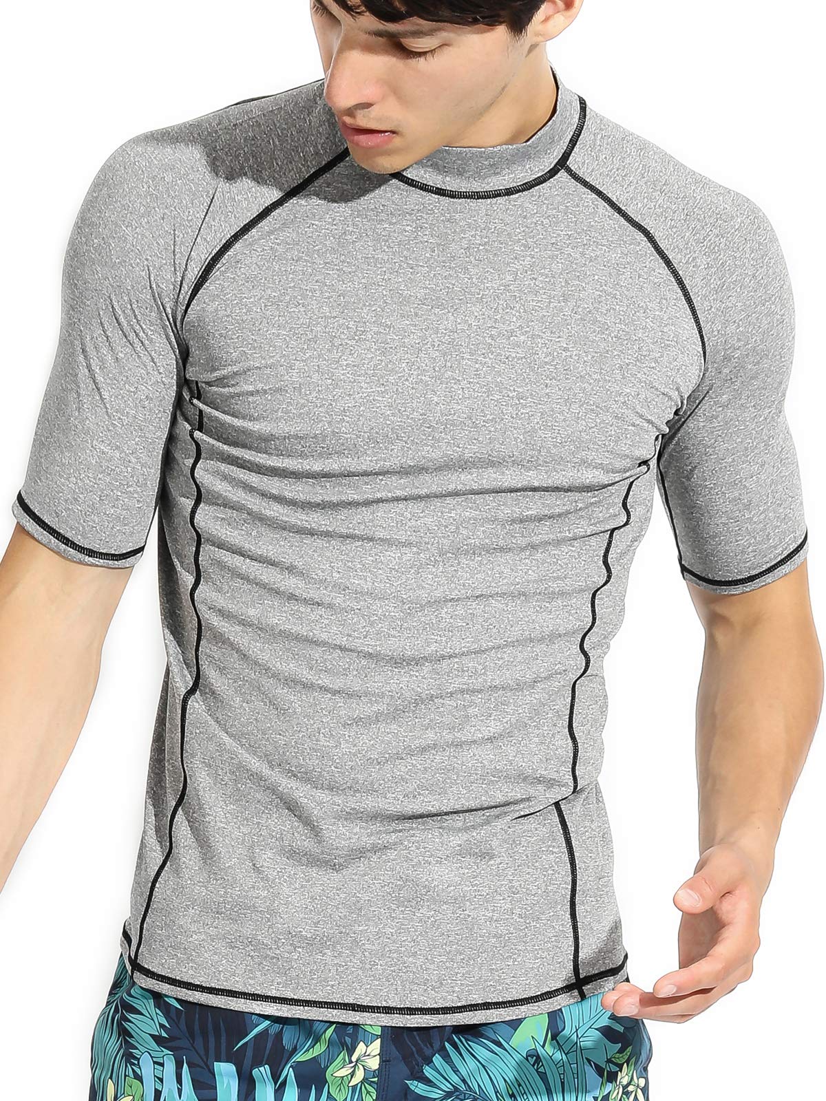 Actleis Men's Short Sleeve Rash Guard, UPF50+ UV Sun Protection Tee Quick Dry Swimming Shirts S Heather gray