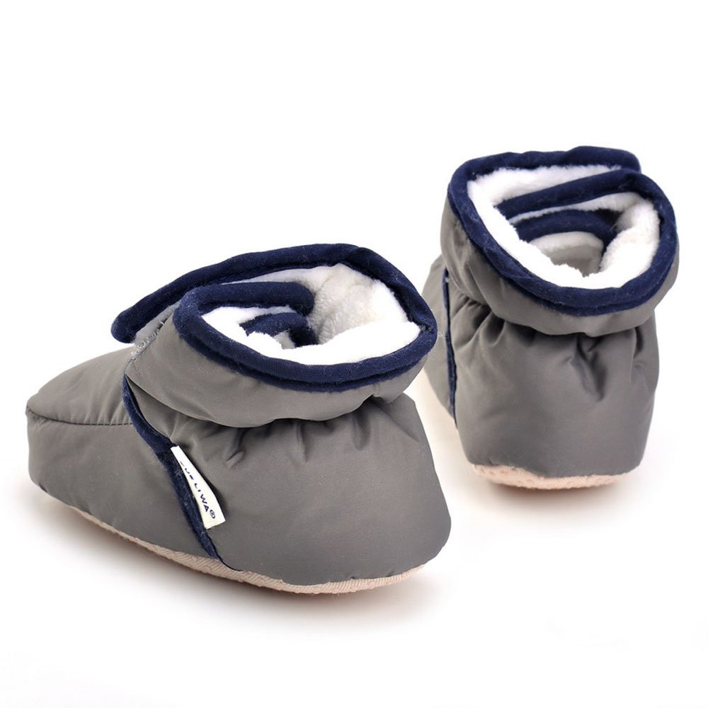 Enteer Infant Snow Boots Premium Soft Sole Anti-Slip Warm Winter Prewalker Toddler Boots (13-18months, dark grey)
