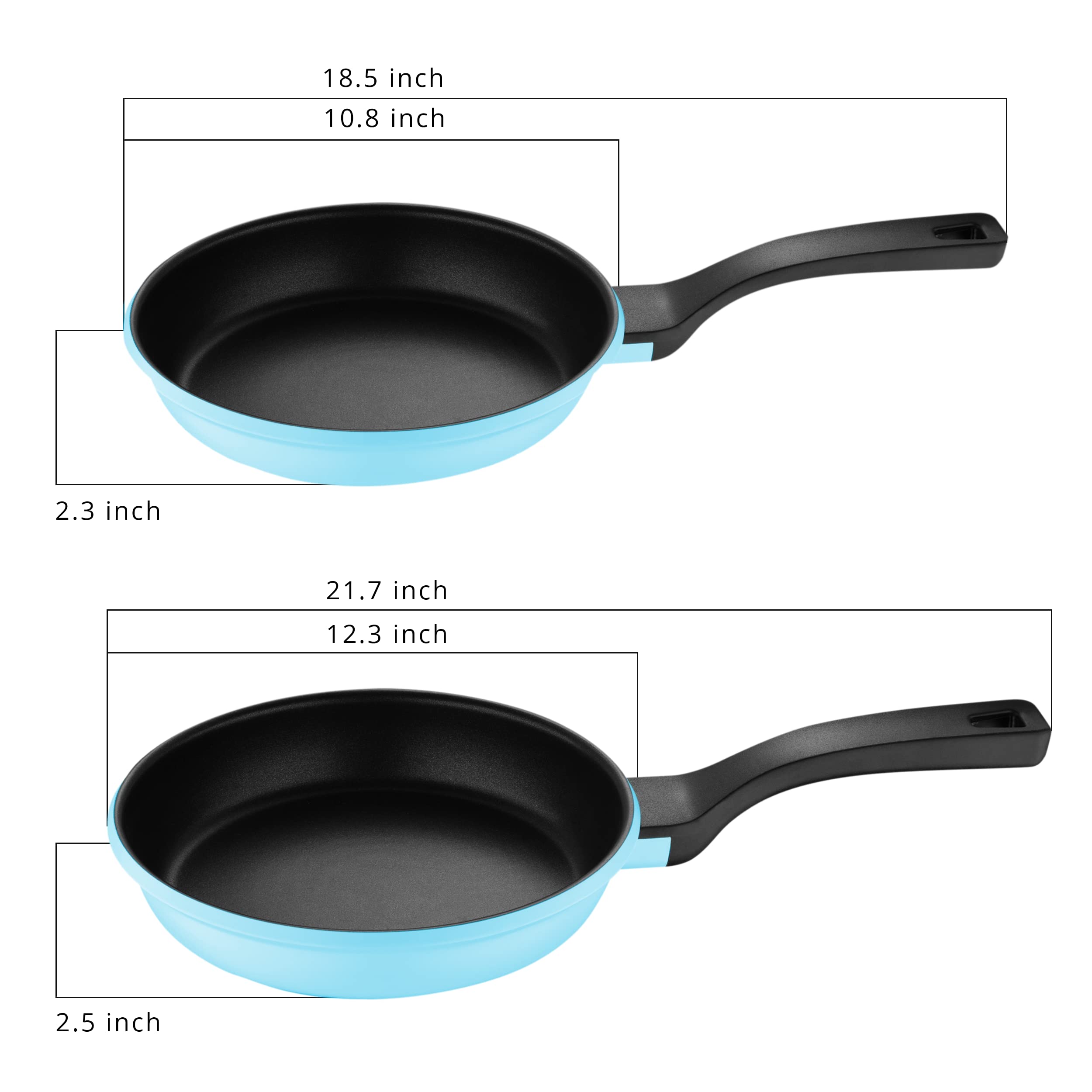 Bergner - Retro Cookware - Pots and Pans Set Nonstick - Induction Cookware Suitable for all Stove Types - Dishwasher Safe - 2 Piece Fry Pan Set - 10" & 12" Pans - Blue
