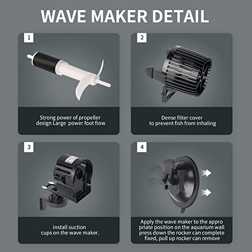 Upettools Wavemaker Aquarium Circulation Pump, Aquarium Controllable Submersible Circulation Powerhead Powerful Suction Cup 4-Head Pump for Freshwater & Saltwater 48000L/H
