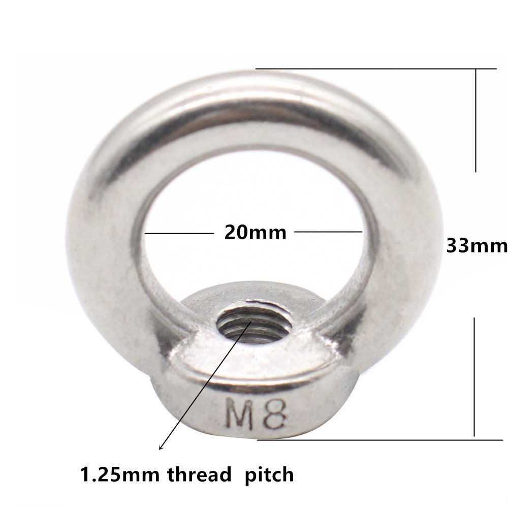 Eowpower 5 Pieces 304 Stainless Steel M8 Ring Eye Bolt Threaded Nuts