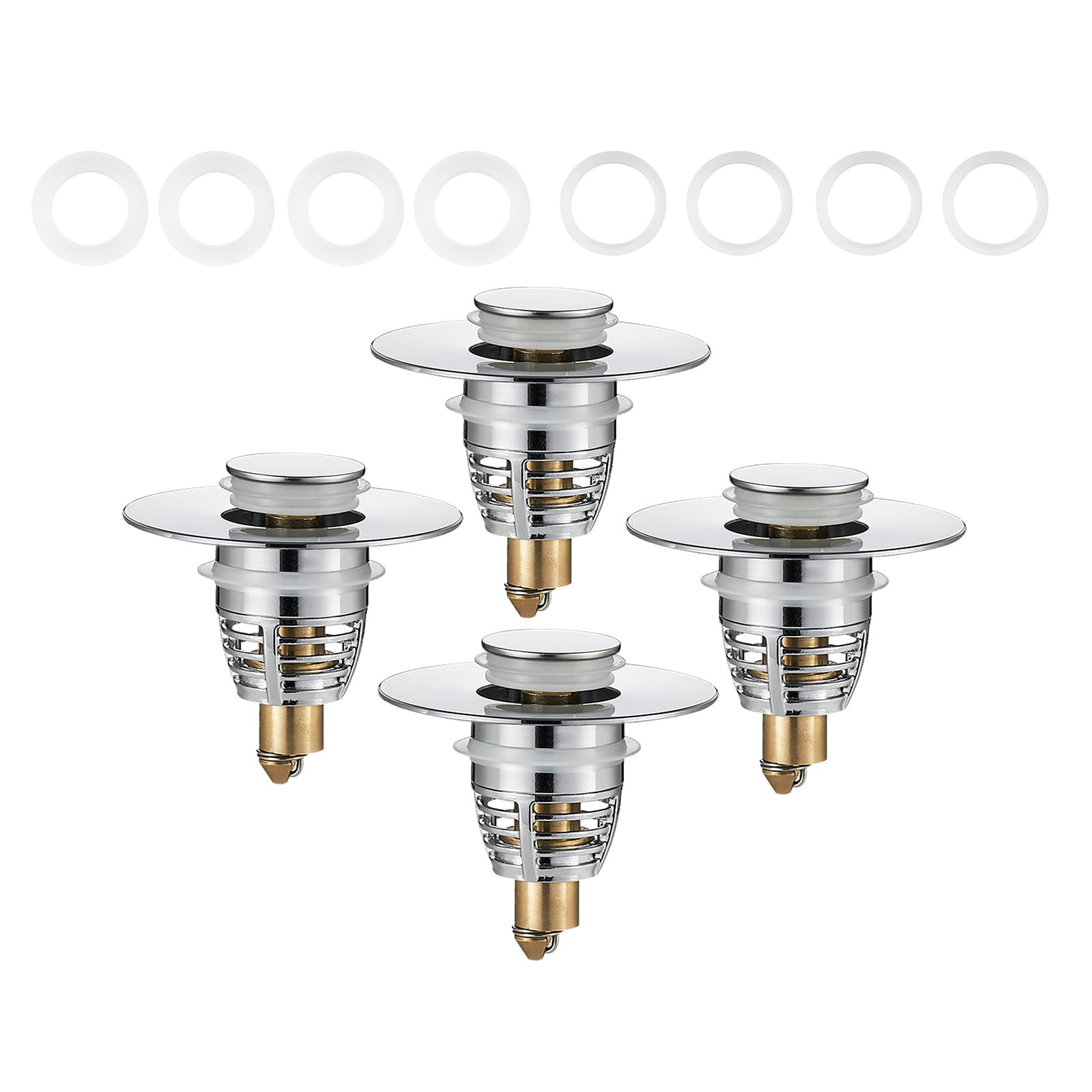 EIFER 4-Pack Bathroom Sink Stopper Set with Copper Core - Universal Fit, Odor-Proof, Tool-Free Installation