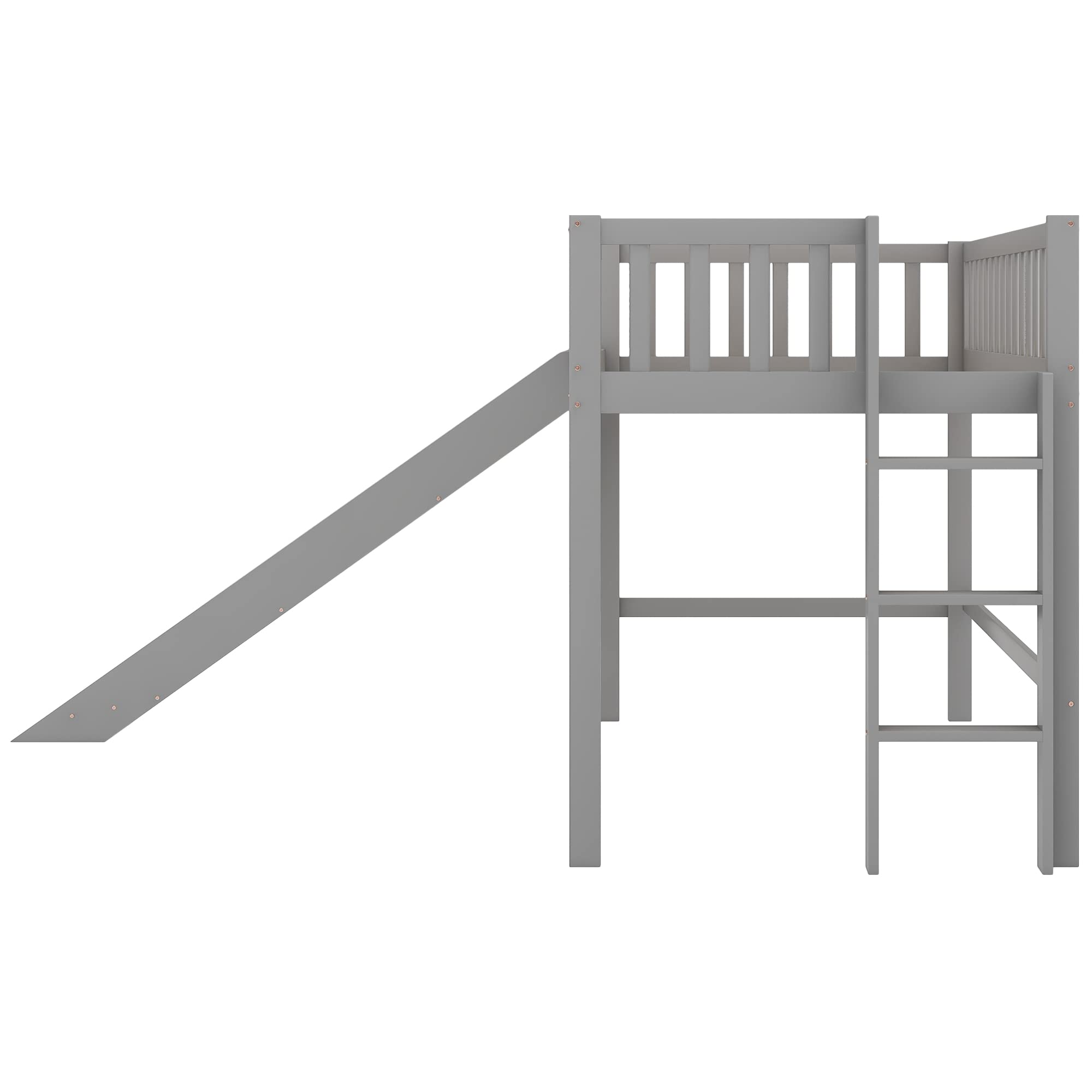 Bellemave Twin Size Low Loft Bed with Slide Wood Junior Loft Beds Frame with Ladder and Guardrails for Kids Boys Girls, Gray, Gray With Slide