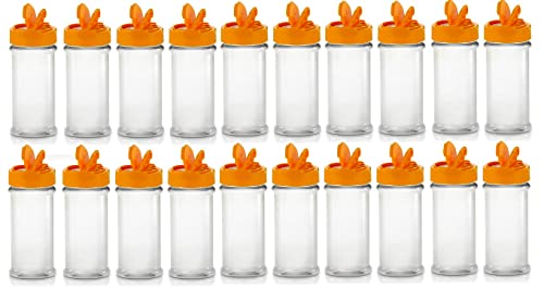 Nakpunar 20 pcs, 8 fl oz Clear Plastic Spice Jars with Black Cap and Sifter Shaker Orifice Disc PET, BPA Free, Made in USA