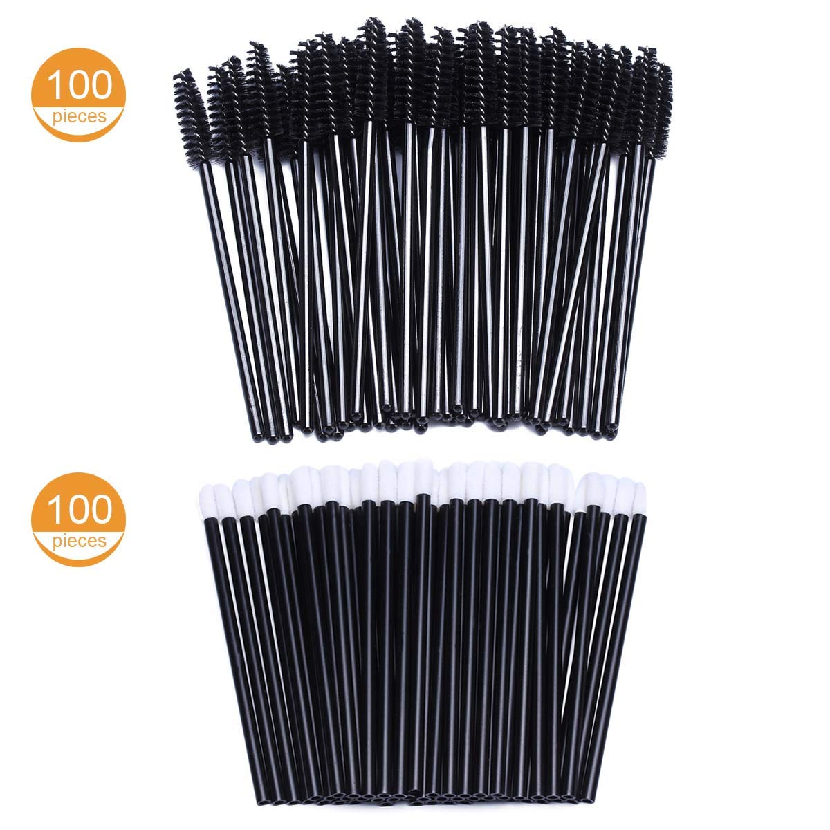 Tbestmax 200 Disposable Mascara Wand Spoolies and Lip Brushes, Lipstick Lipgloss Applicator for Eyebrow Eyelash Extension Makeup Kits Black