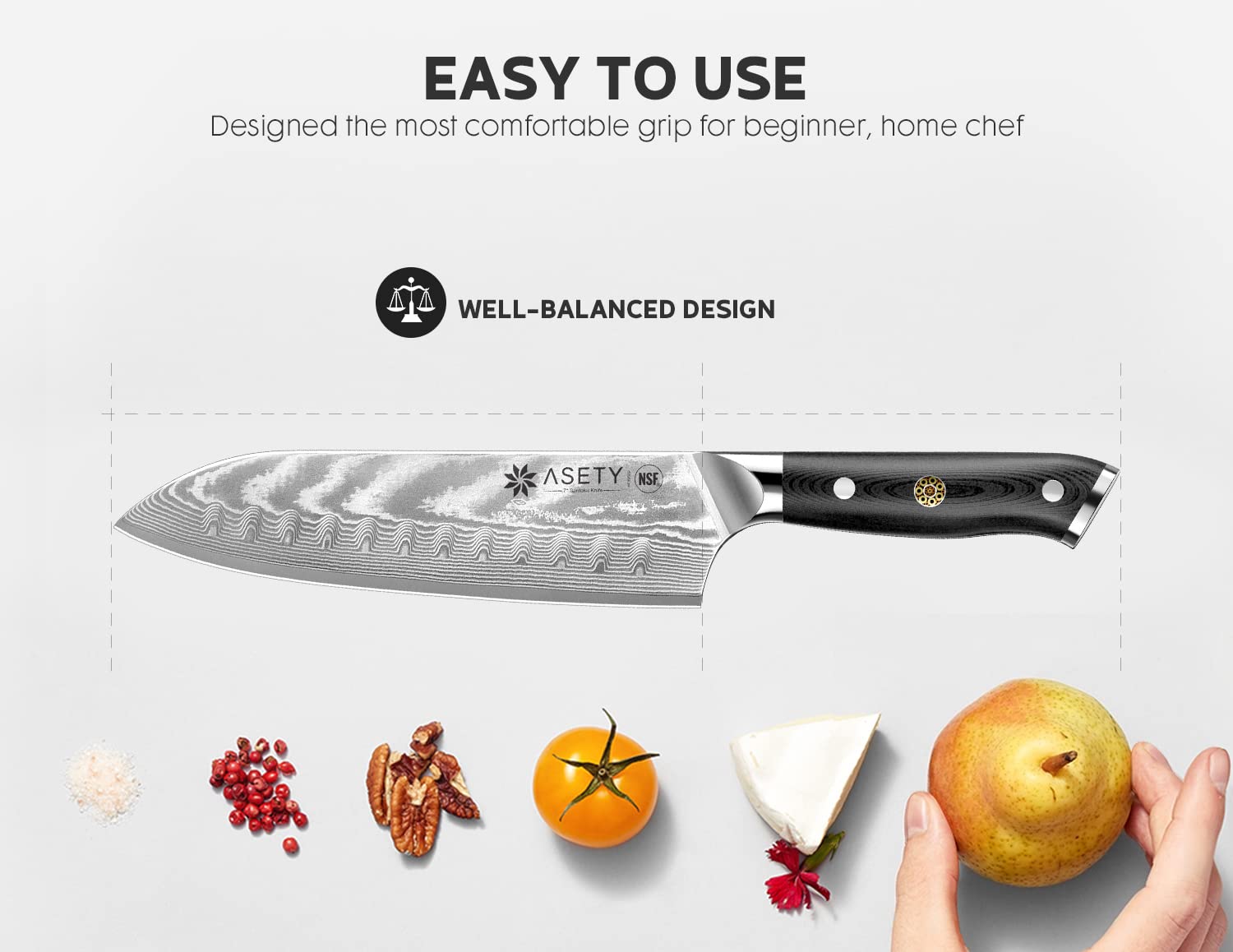 ASETY Damascus Knife Set 3 PCS, NSF Food-Safe Japanese Kitchen Knife Set with VG10 Steel Core, Ultra-Sharp Professional Chef Knife Set and Full Tang G10 Handle, Gift Box