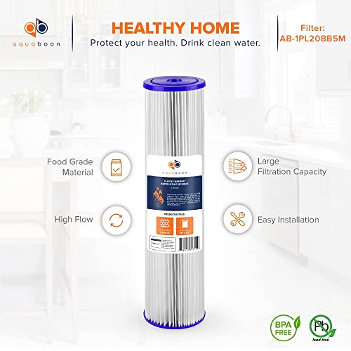 Aquaboon 2-Pack Universal Whole House 5 Micron 20 x 4.5 inch Cartridges Coconut Shell Water Filter Cartridge & Aquaboon 2-Pack Pleated Sediment Water Filter Cartridge