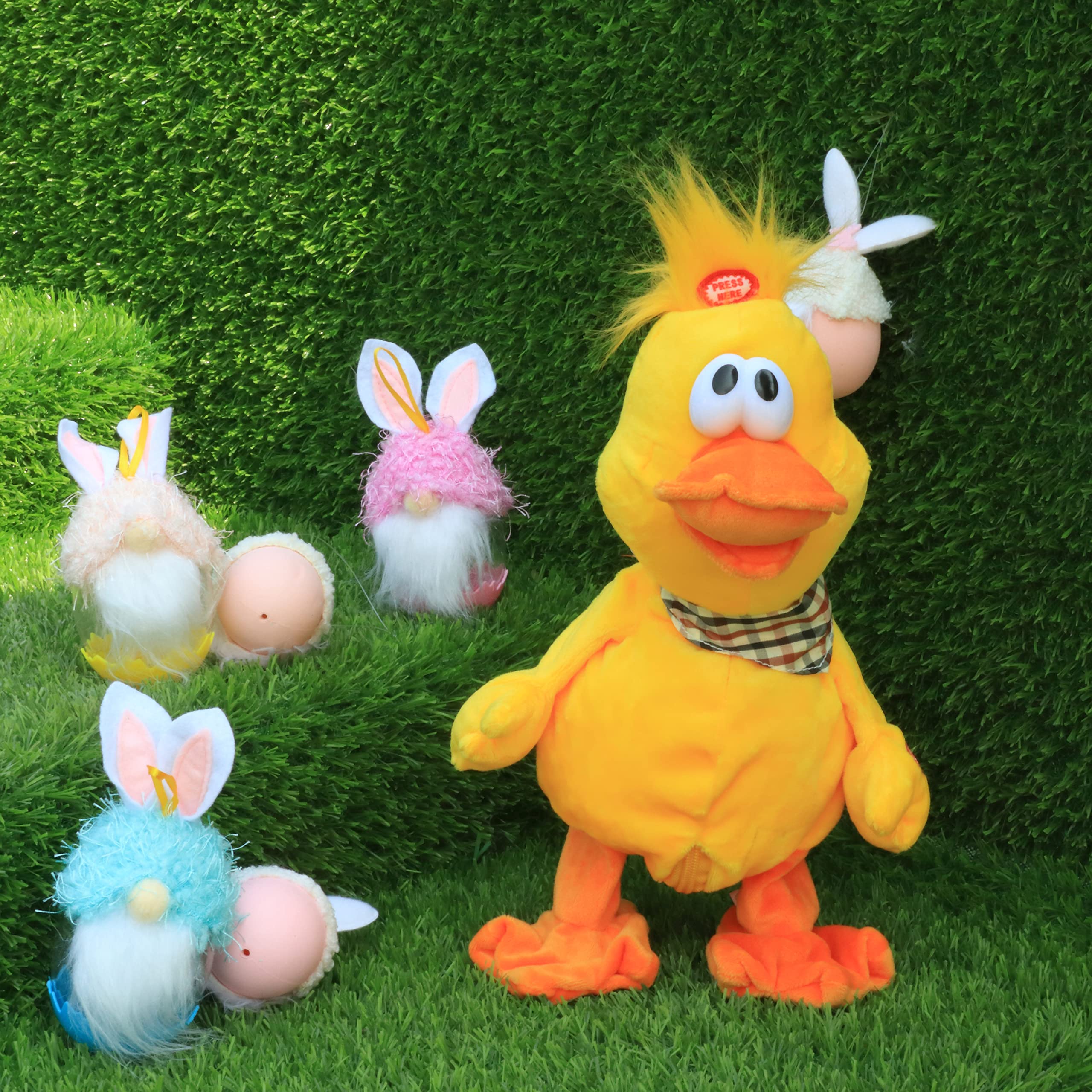 Cuteoy 13" Quacking Duck Musical Stuffed Animal Plushies Walking Singing Waving Electronic Interactive Plush Toy for Kids Boys Easter