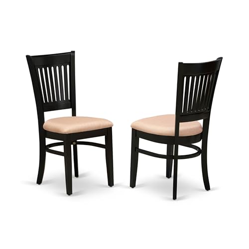 East West Furniture AMVA5-BCH-C 5 Piece Kitchen Table Set for 4 Includes a Round Dining Room Table with Pedestal and 4 Linen Fabric Upholstered Dining Chairs, 36x36 Inch, Black & Cherry