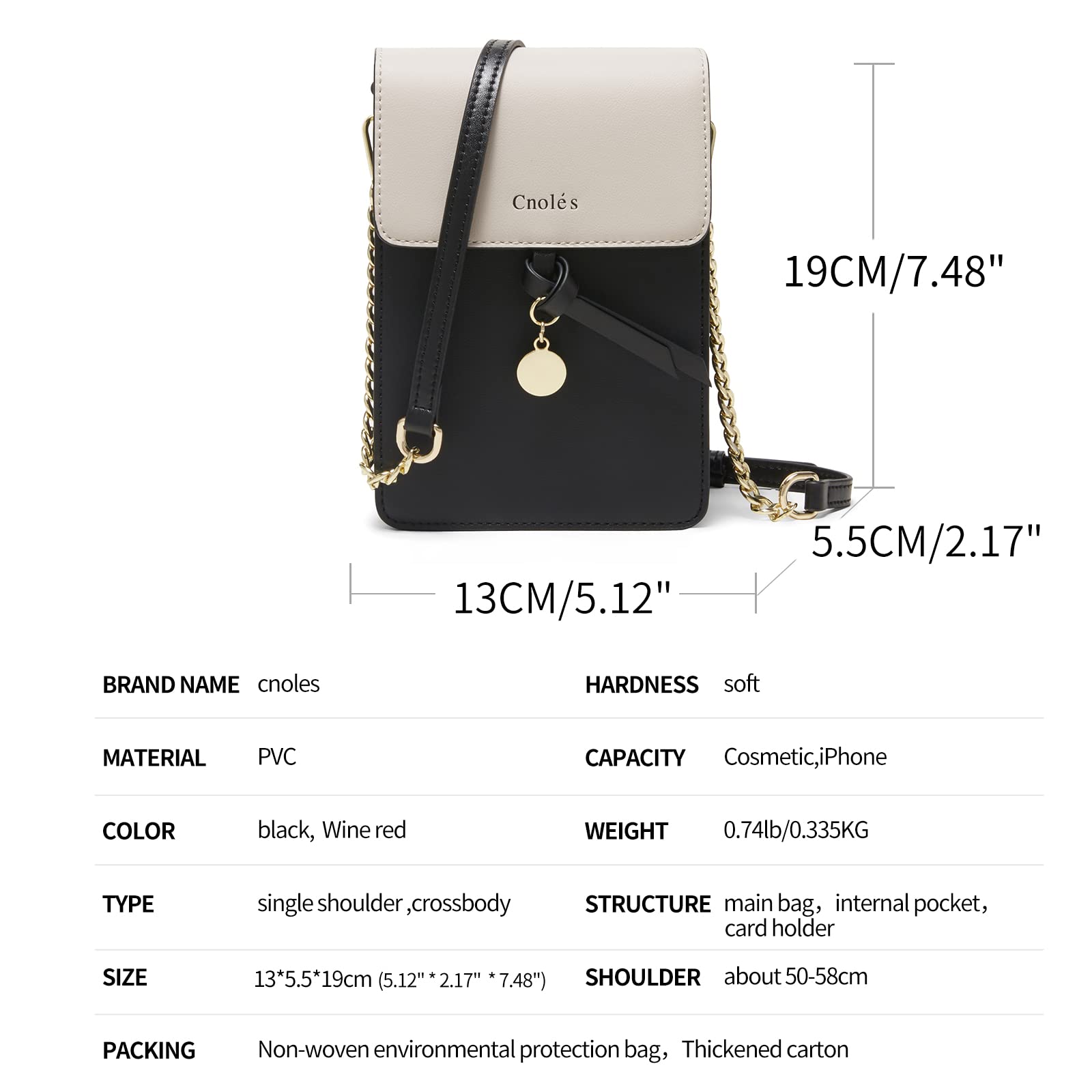 Cnoles Small Crossbody Phone Purse for Women Leather Wallet with Credit Card Slots Black