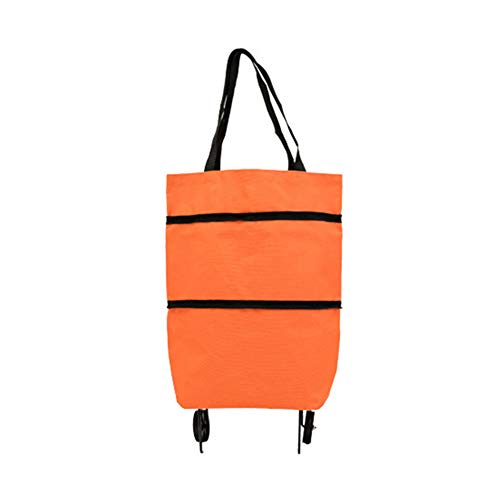 Collapsible Trolley 16 Gallon Capacity Bags Folding Shopping Bag with Wheels Foldable Shopping Cart Reusable Shopping Bags Grocery Bags Shopping Trolley Bag on Wheels (Orange)
