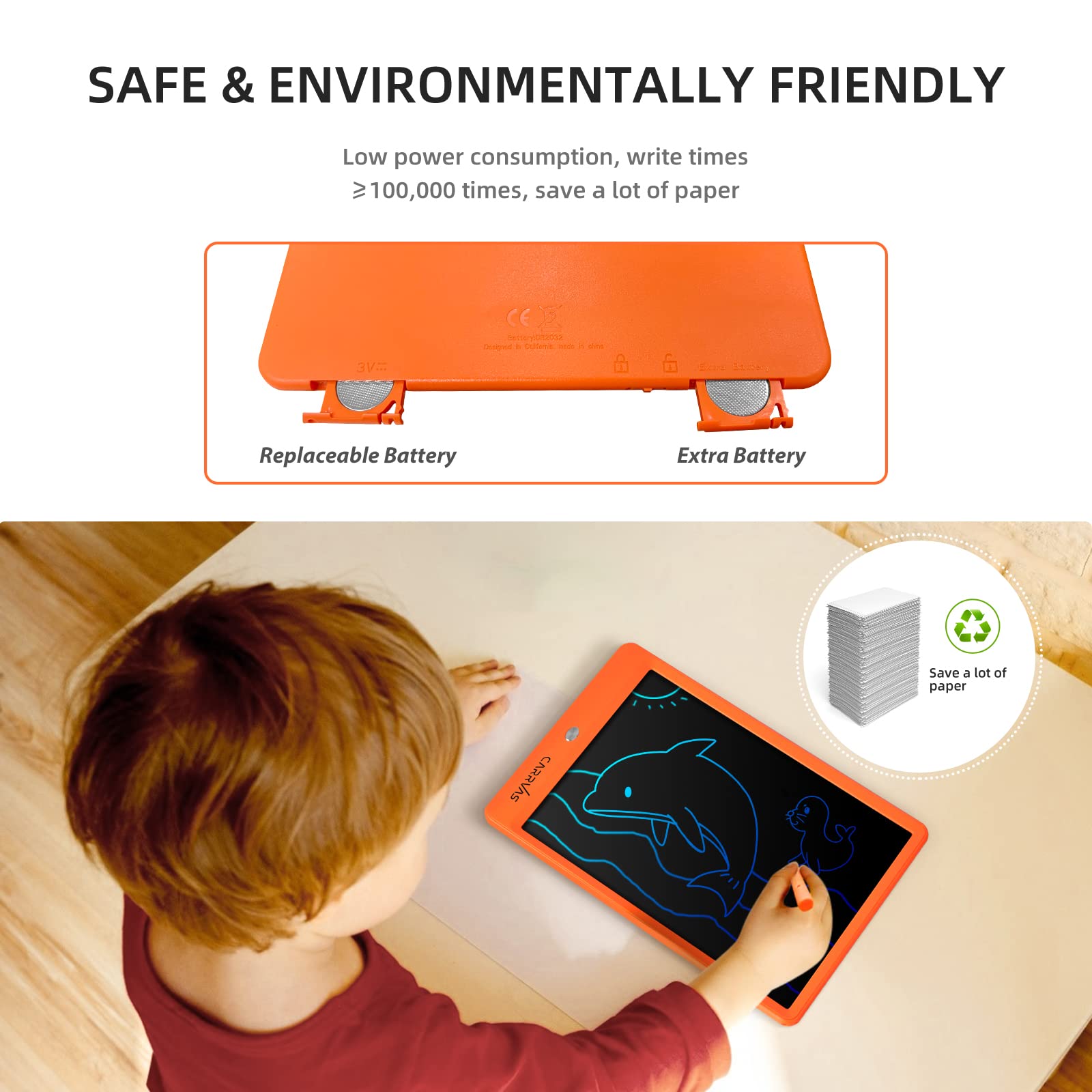 CARRVAS LCD Writing Tablet 10 Inch Colorful Drawing Pad for Kids Reusable Electronic Doodle Board Educational Learning Toys for 3 4 5 6 7 8 Years Old Toddler Boys Girls Home School