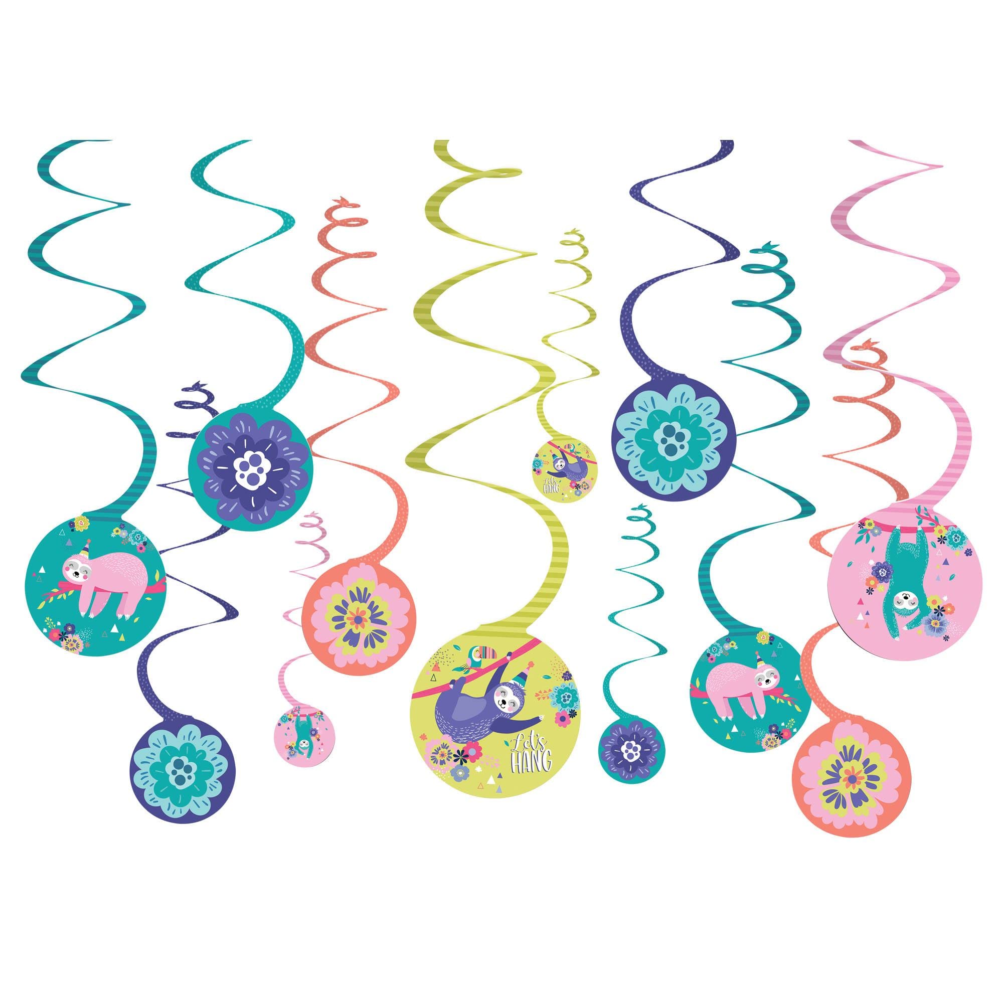 amscan Sloth Value Pack Spiral Decorations, 12 Pcs