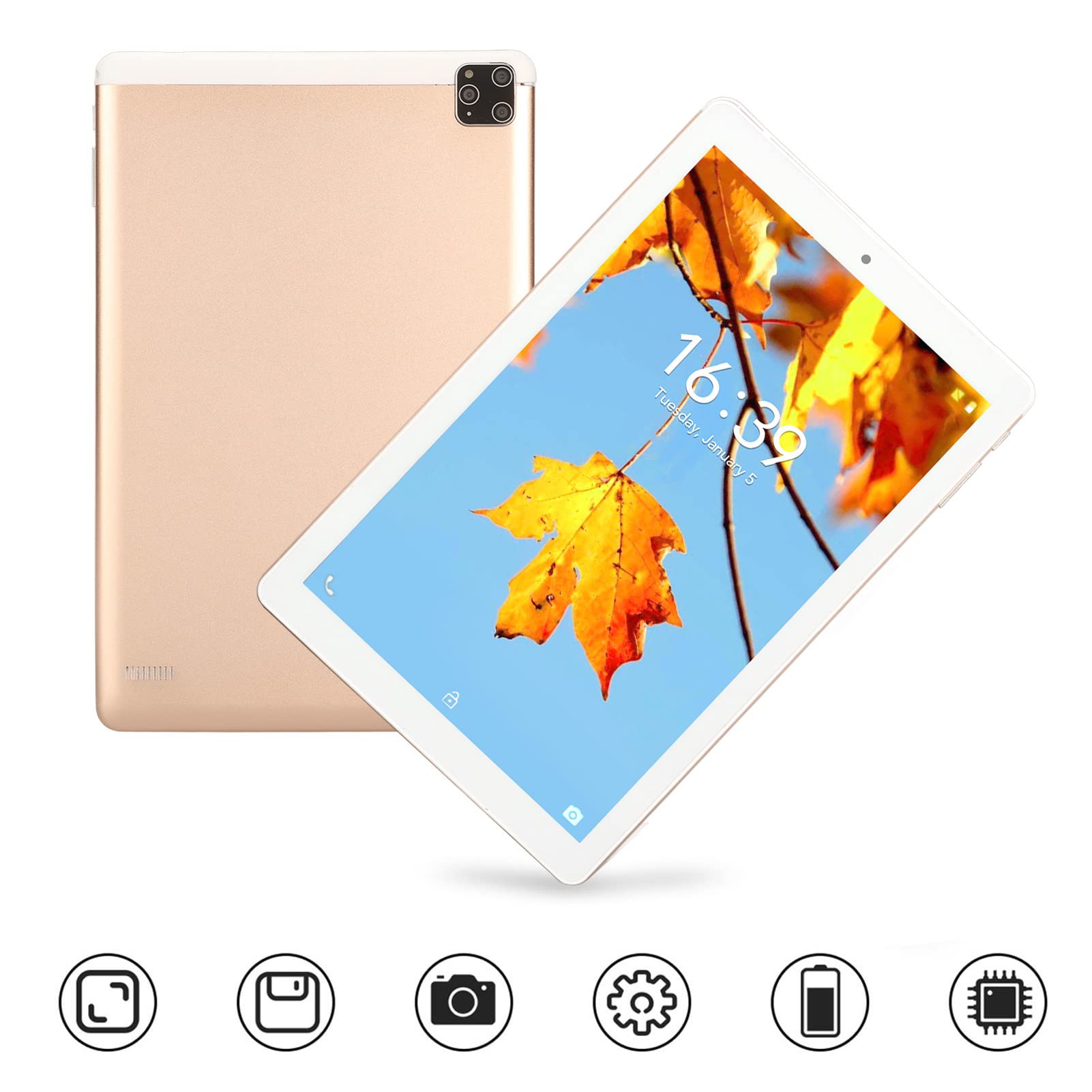 Acogedor 10.1inch Android Tablet, 1920x1200 HD Display MTK6592 CPU 4GB RAM 64GB ROM 5G WiFi Tablet with Dual Camera, Dual Card Dual Standby, 5000mAh, Gold