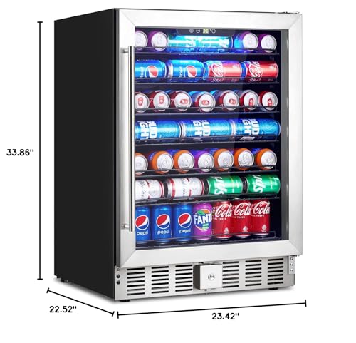 Takywep 24 Inch Beverage Refrigerator, 5.1 Cu.ft Beverage Cooler Under Counter, 166 Cans Drink Fridge for Drinks, Soda, Beer or Wine, 36~60°F Adjustable Temperature.
