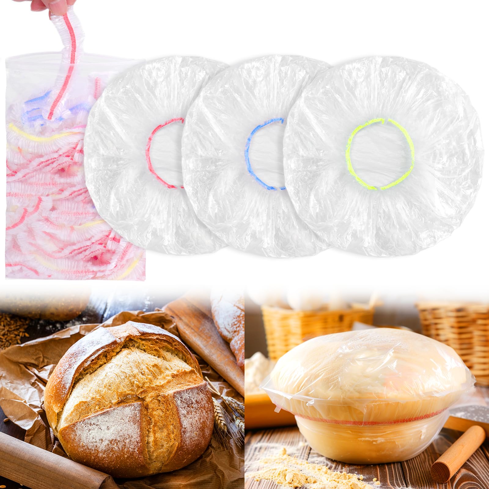 50PCS Colorful Bowl Covers for Bread Proofing, Reusable Elastic Sourdough Bread Baking Cover, Plastic Bowl Covers for Bread Rising, Stretchable Plastic Wrap for Storage Containers