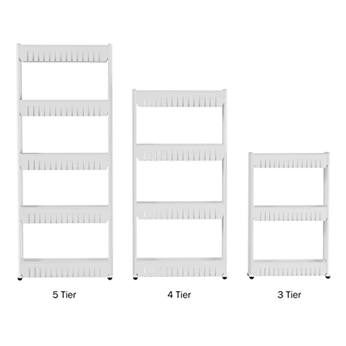 Mobile Shelving Unit Organizer with 4 Large Storage Baskets, Slim Slide Out Pantry Storage Rack for Narrow Spaces by Everyday Home