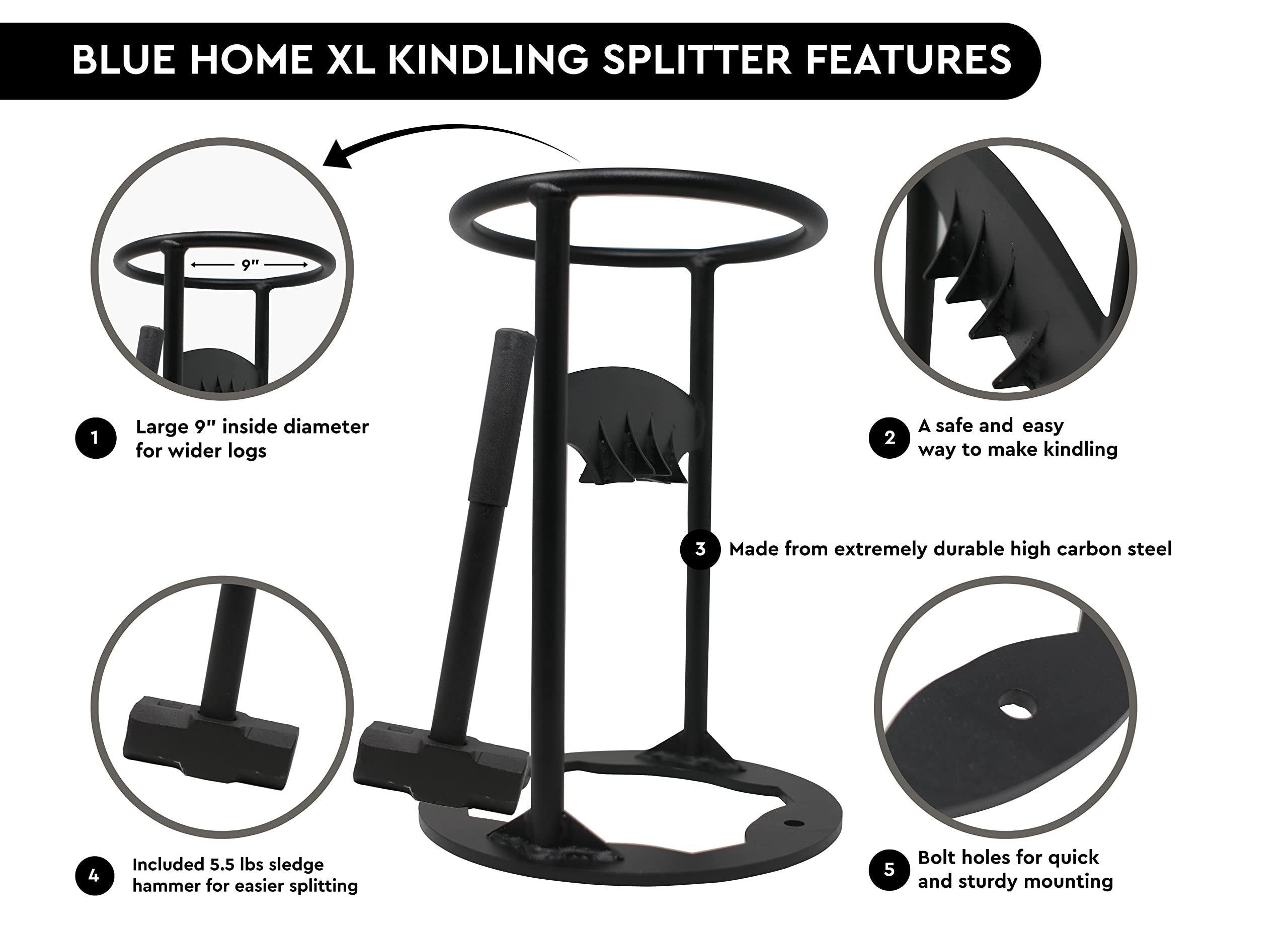 Blue Home XL Kindling Splitter β with 5.5 Lbs Sledge Hammer β Easy Portability β Manual Log Splitter (XL Kindling Splitter)