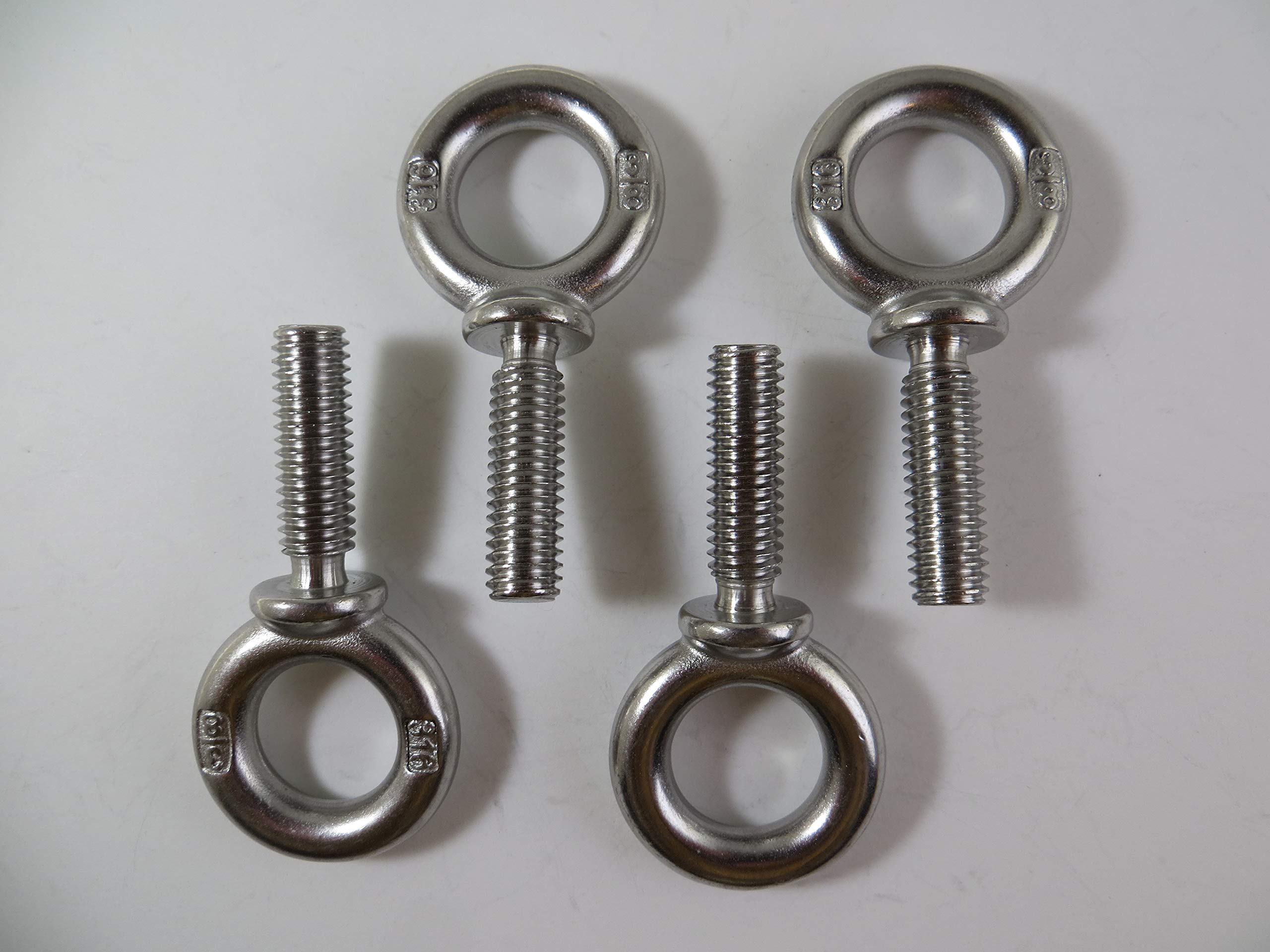 US STAINLESS 4 Pieces Stainless Steel 316 3/8" x 1 1/4" UNC Machinery Eye Bolt Marine Grade Bolt with 1" Eye ID Pitch of 16