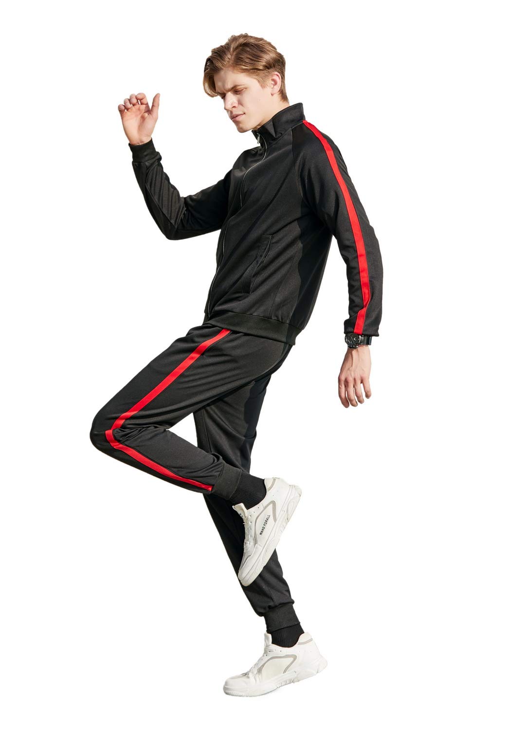 Allviper Activewear Full Zip 2 Pieces Tracksuit Set for Men Black and Red
