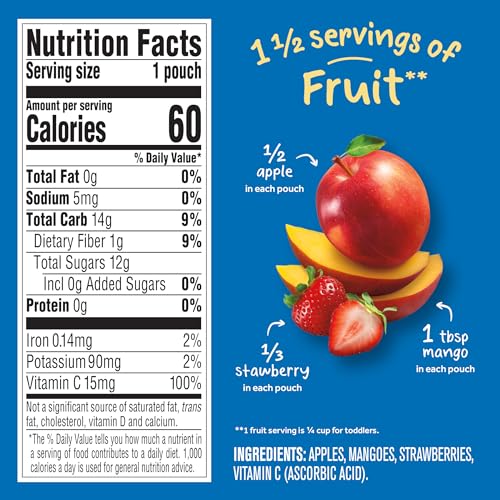 Gerber Baby Food Pouches, Toddler 12+ Months, Apple Mango Strawberry, 3.5 Ounce (Pack of 12)
