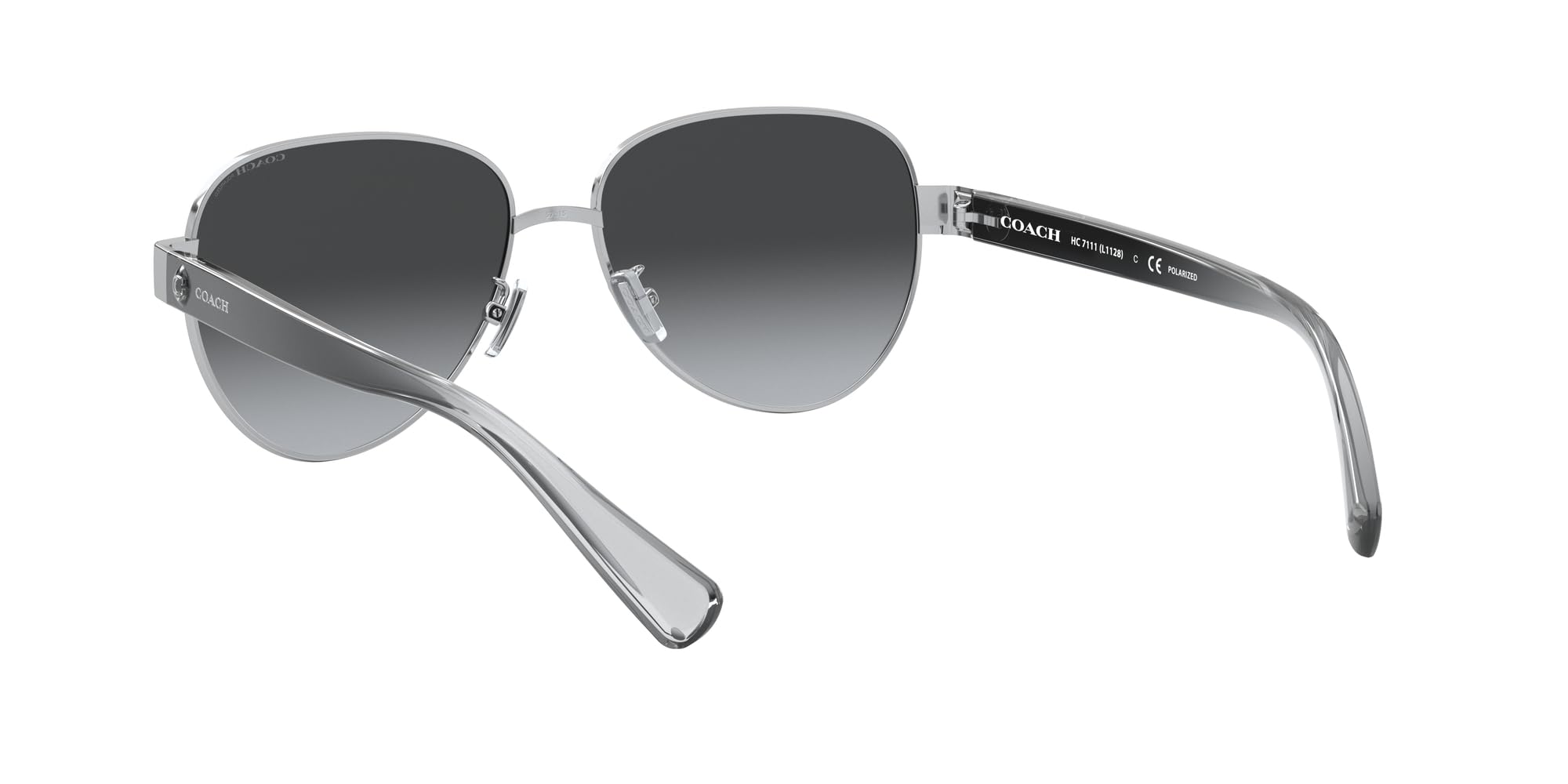 Coach HC7111 Sunglasses, Silver/Dark Grey Gradient Polarized, 57 mm