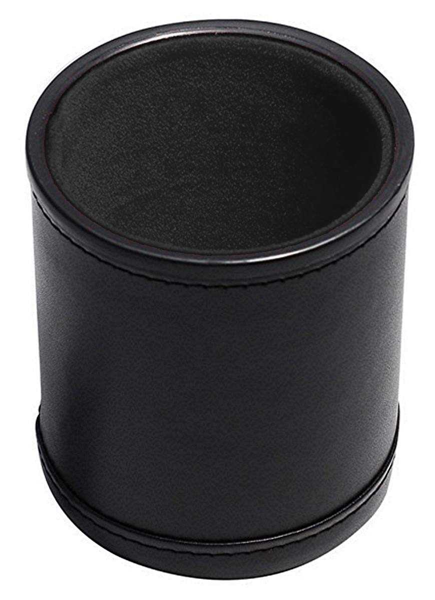 Cyber-Deals Black PU Leather Black Felt Lined Dice Cup with White Poker (Clubs Ace) & Pip Dice in Storage Pouch Set (1 Set)