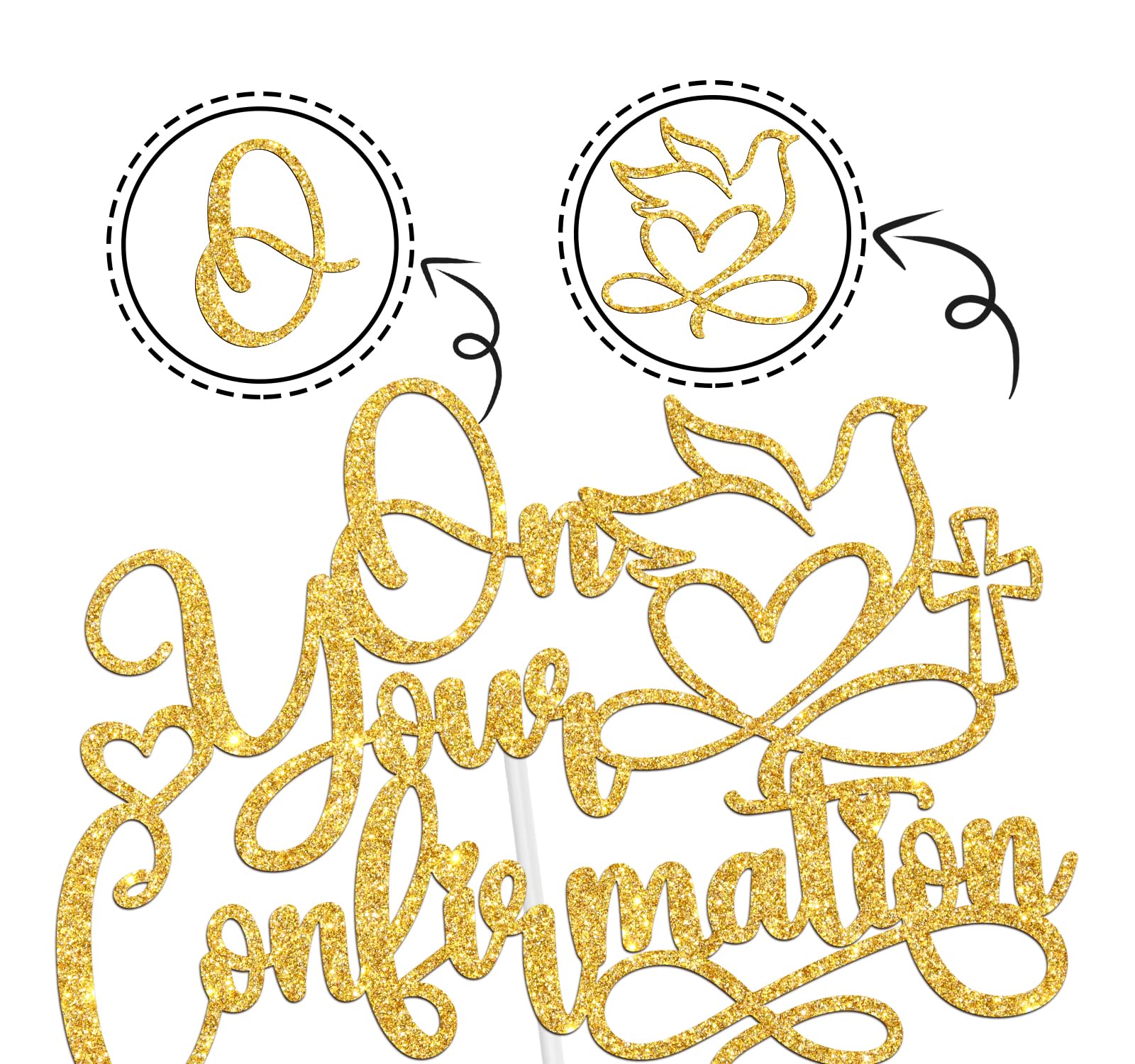 On Your Confirmation Cake Topper, First Holy Communion, My Baptism Day, Bridal Shower/Wedding/Baptism/Christening Baby Shower Party Decorations, Gold Glitter