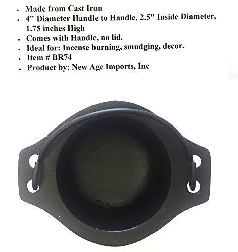 Cast Iron Cauldron w/Handle, Ideal for smudging, Incense Burning, Ritual Purpose, Decoration, Candle Holder, etc. (4" Diameter Handle to Handle, 2.5" Inside Diameter)