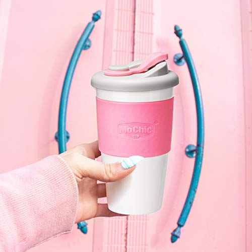 MOCHIC CUP Reusable Coffee Cup with Lid Portable Travel Mug with Non-Slip Sleeve BPA Free Dishwasher and Microwave Safe Friendly Coffee Mug (Orange,16oz)