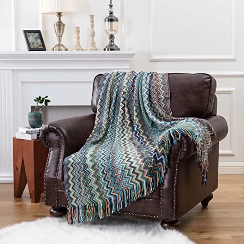 BATTILO PTY Boho Throw Blanket,Bohemian Throw Blankets with Tassel,Decorative Cozy Fall Christmas Throw Blankets for Couch Sofa Picnic (Blue, 50"×60")