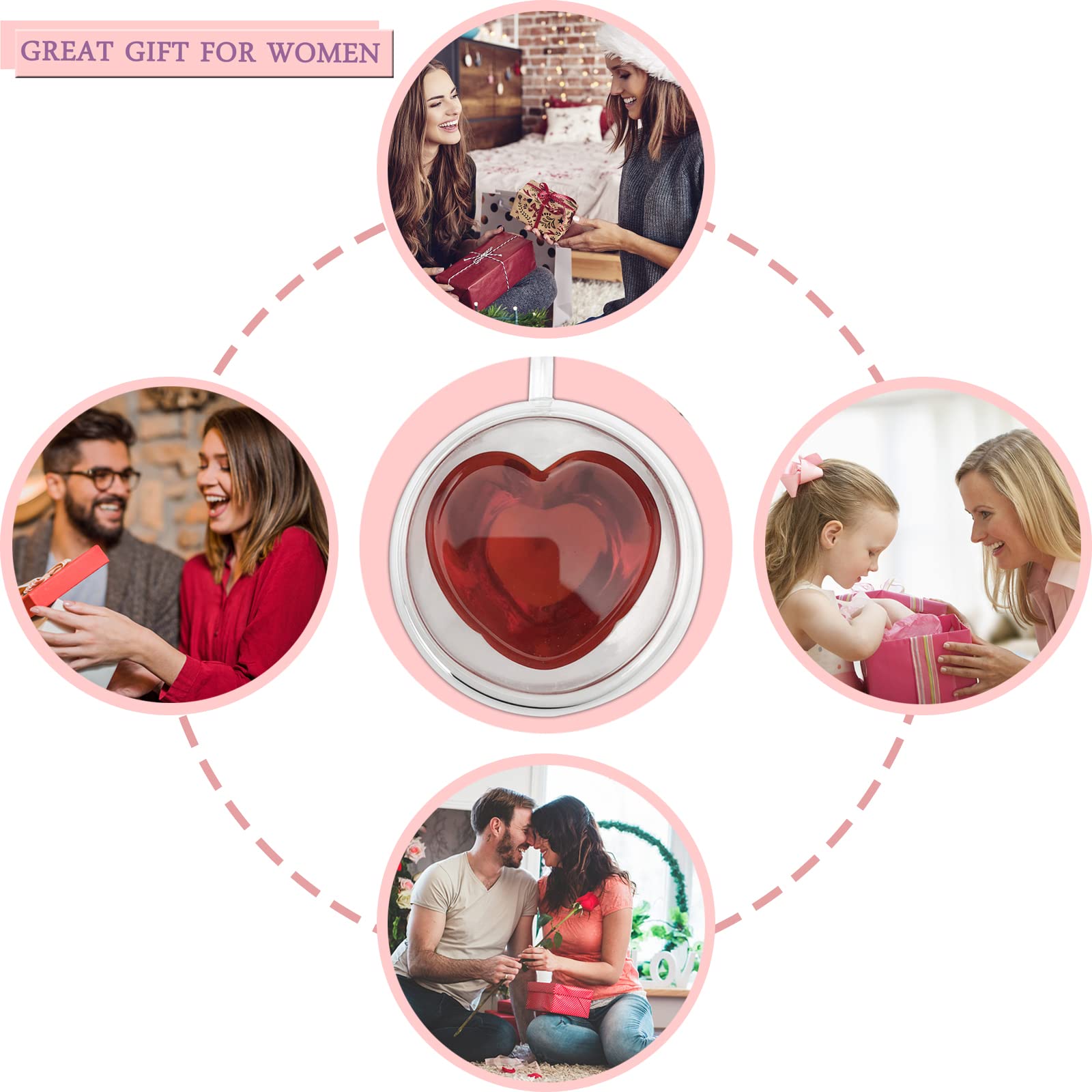 Asng Heat resistant creative double layer heart cup cup clear glass milk cup tea milk cup cup coffee cup (240ML/8oz)