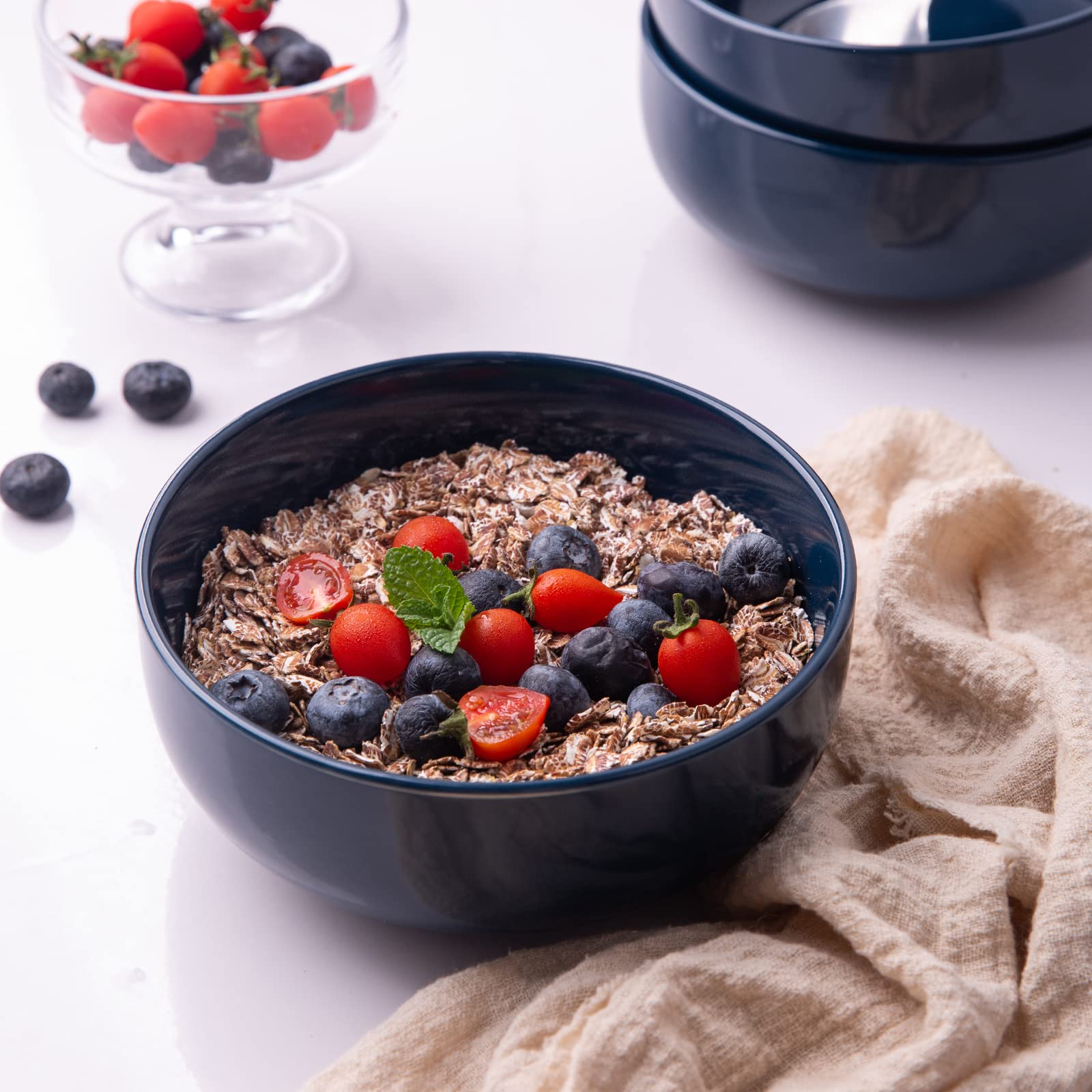 AmorArc Stoneware Cereal Bowls Set for kitchen, 22oz Ceramic Soup Bowls Set of 4 for soup cereal snacks meal, Microwave&Dishwasher Safe, Navy Blue