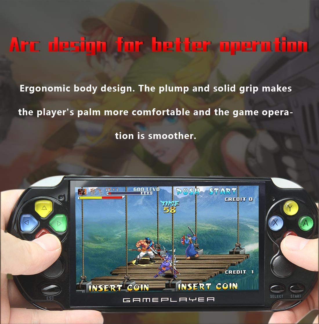 CZT 5.1-inch multi-function video game console color crystal buttons built-in 9600 games MP3MP4 lithium battery game archive AV OUT DV/DC hand-held gaming device (Black)